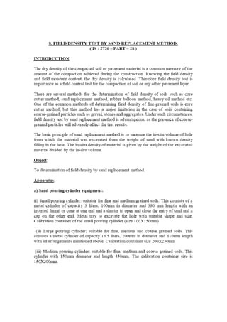Field density test by sand replacement method | PDF