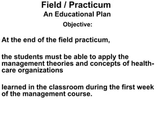 Field Practicum Educational Plan - UPCM - 2006 - ROJoson | PPT