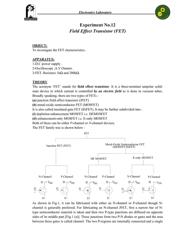 Field effect transistor (fet) | PDF