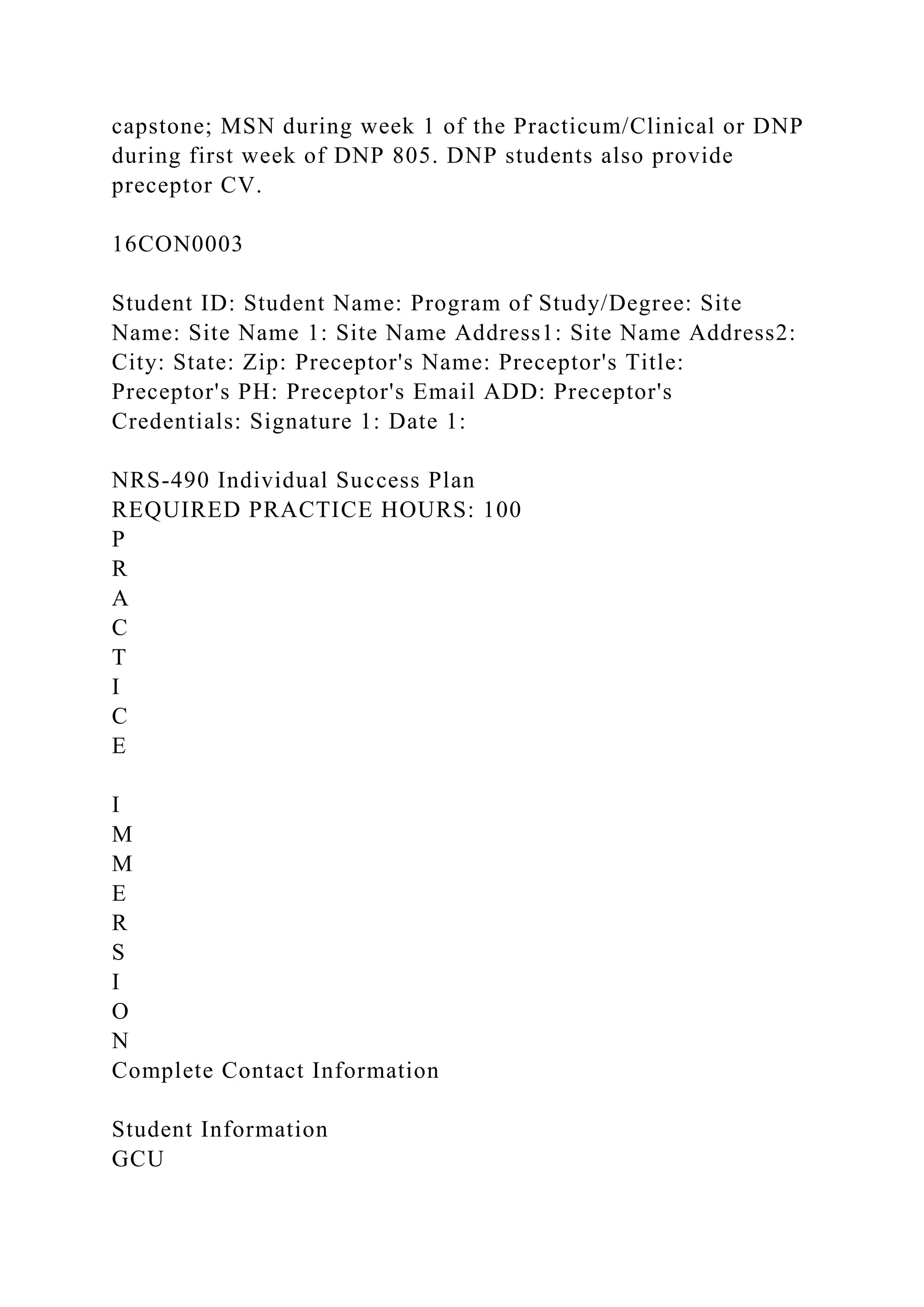 FIELD EXPERIENCE SITE INFORMATION FORMStudent Name Studen.docx