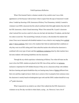 Field experiences reflection | DOCX