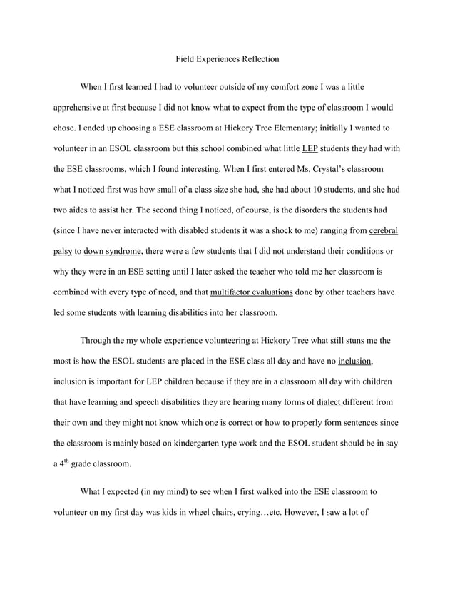 Field experiences reflection | DOCX