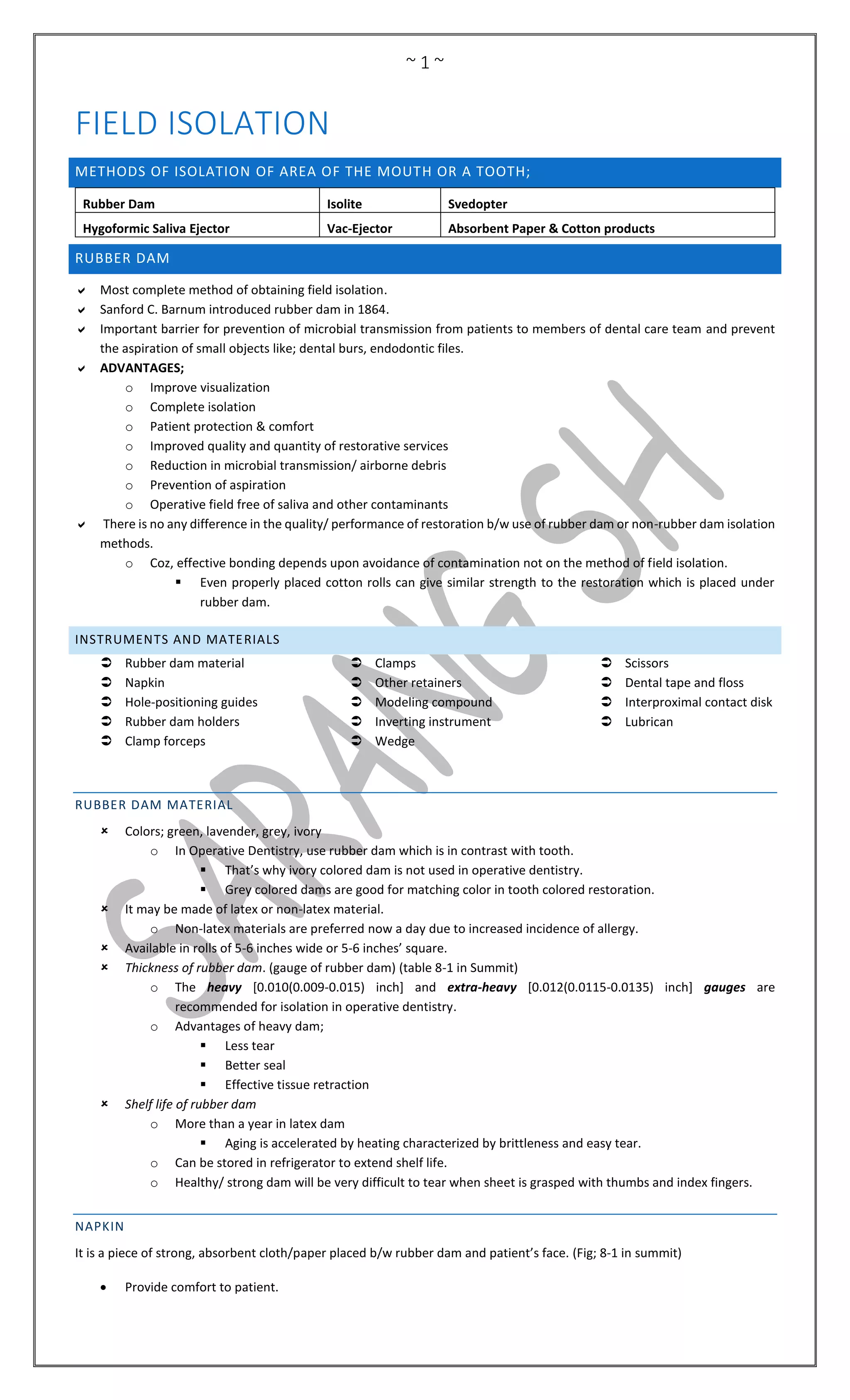 Field Isolation in Dentistry (Rubber Dam) | PDF