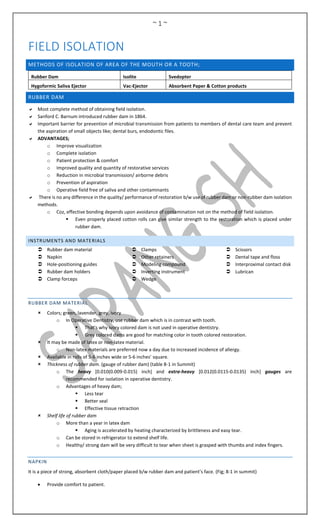 Field Isolation in Dentistry (Rubber Dam) | PDF