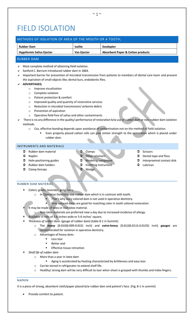 Field Isolation in Dentistry (Rubber Dam) | PDF | Oral care | Personal Care