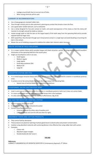 Field Isolation in Dentistry (Rubber Dam) | PDF
