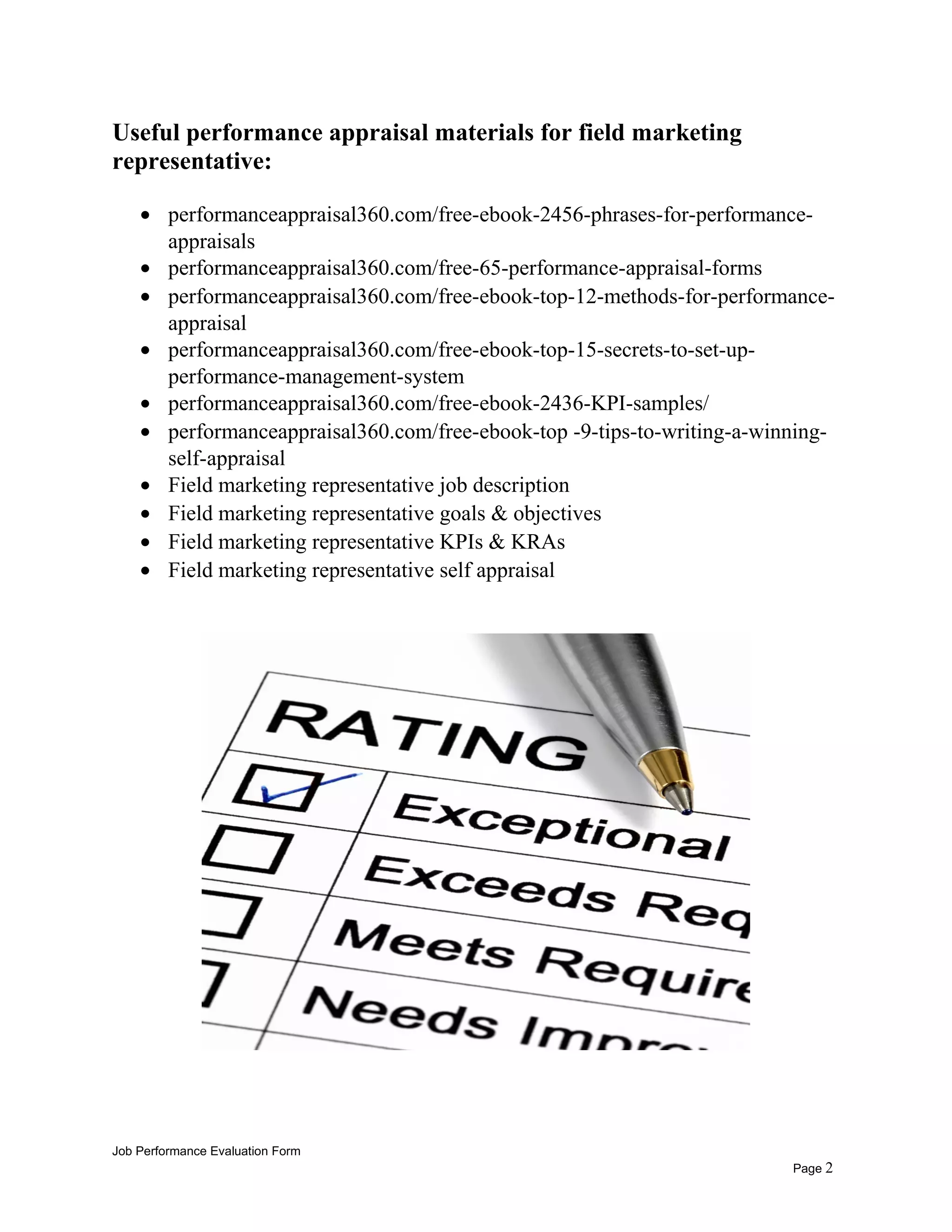 Field marketing representative performance appraisal | DOC