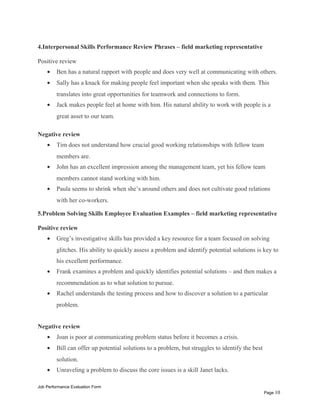 Field marketing representative performance appraisal | DOC