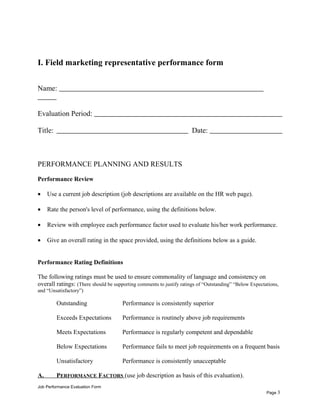 Field marketing representative performance appraisal | DOC