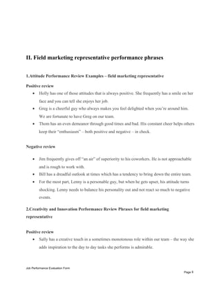 Field marketing representative performance appraisal | DOC