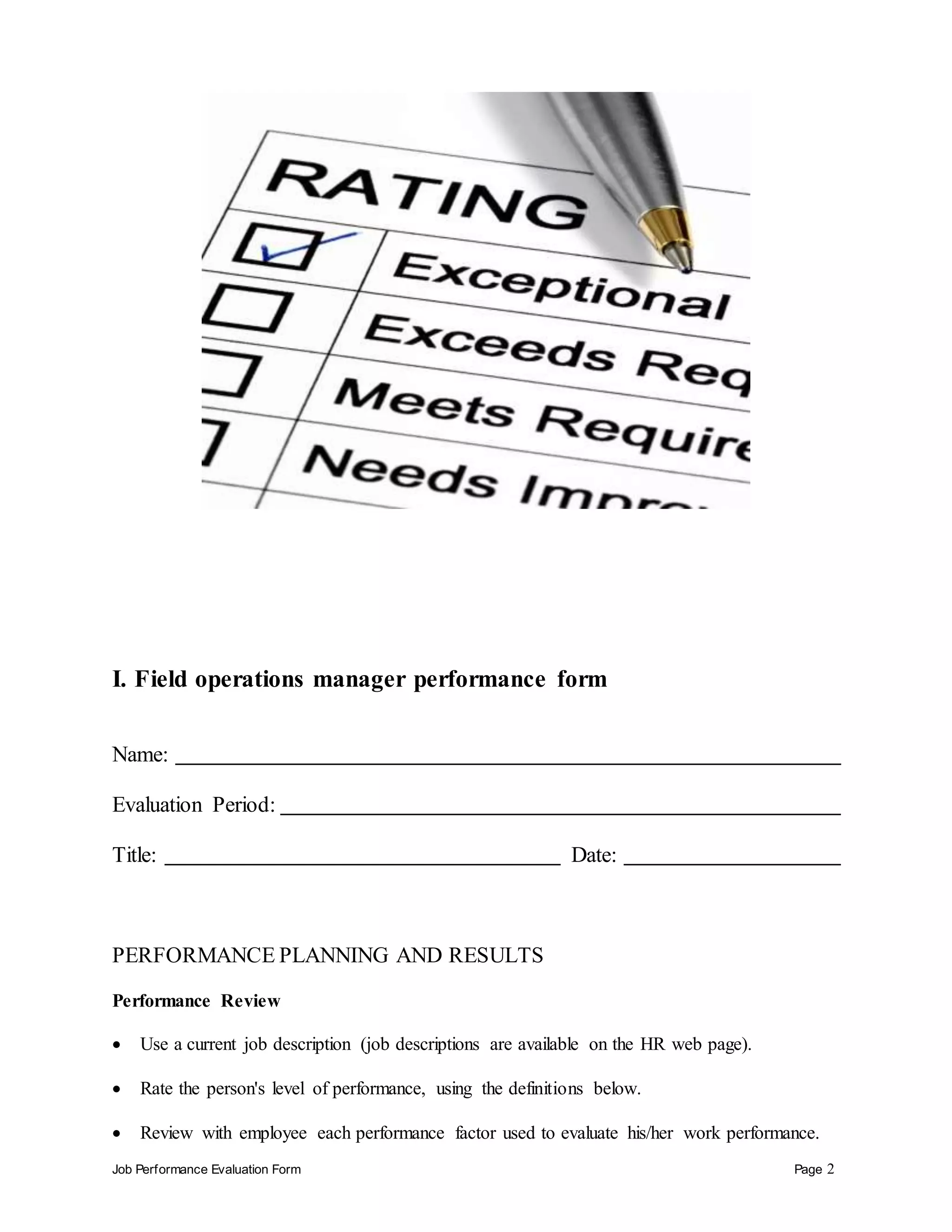 Field operations manager performance appraisal | DOCX