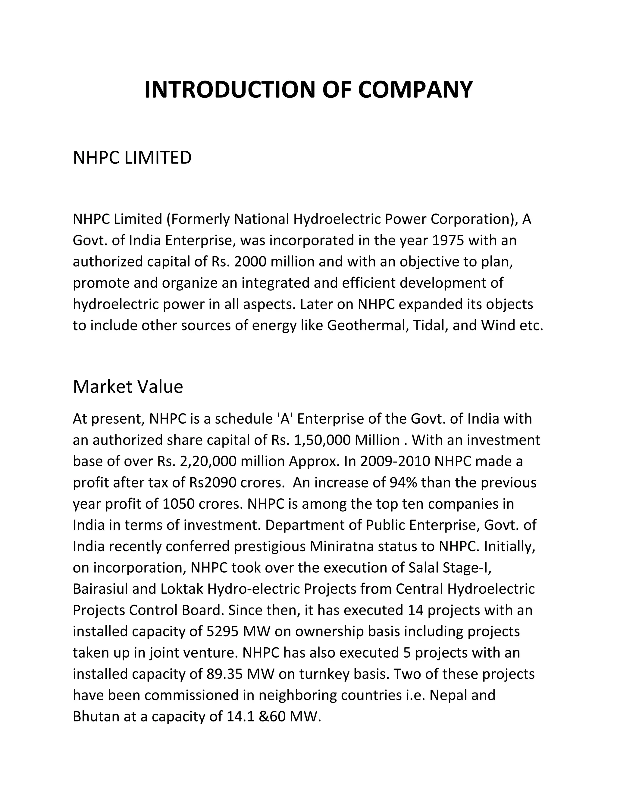 Field project report nhpc | DOCX