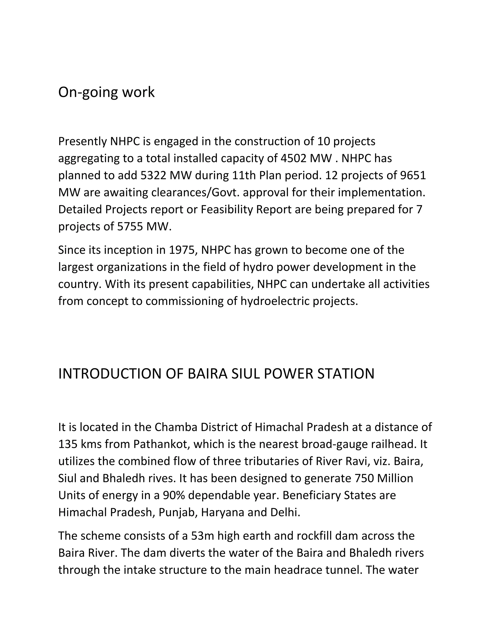 Field project report nhpc | DOCX