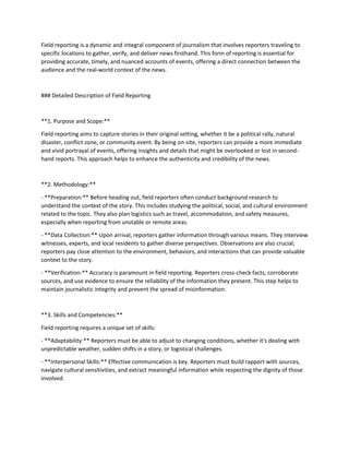 Field Reporting | Field Reporting in chennai | PDF