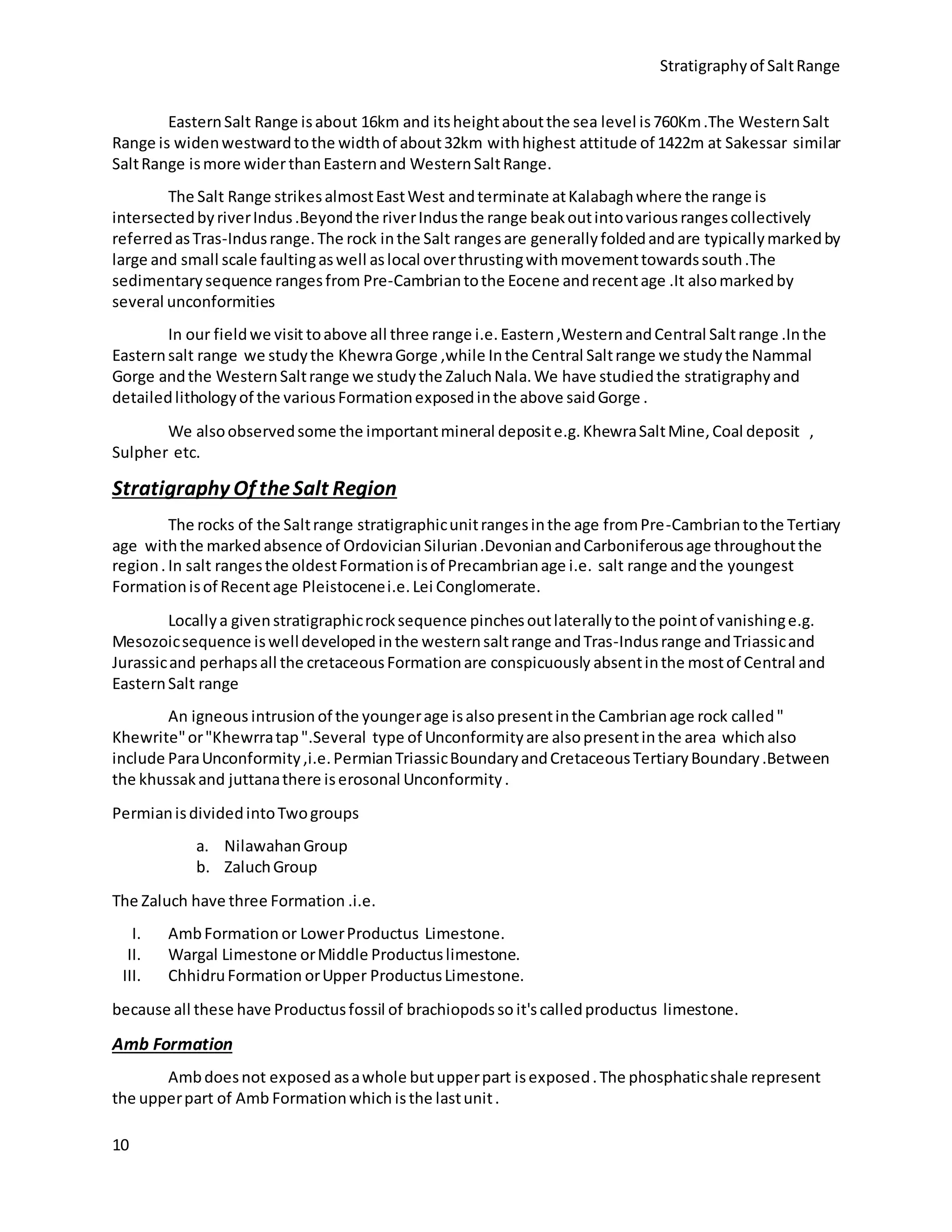 Field report of salt range by ubaid ullah university of malakand | DOCX