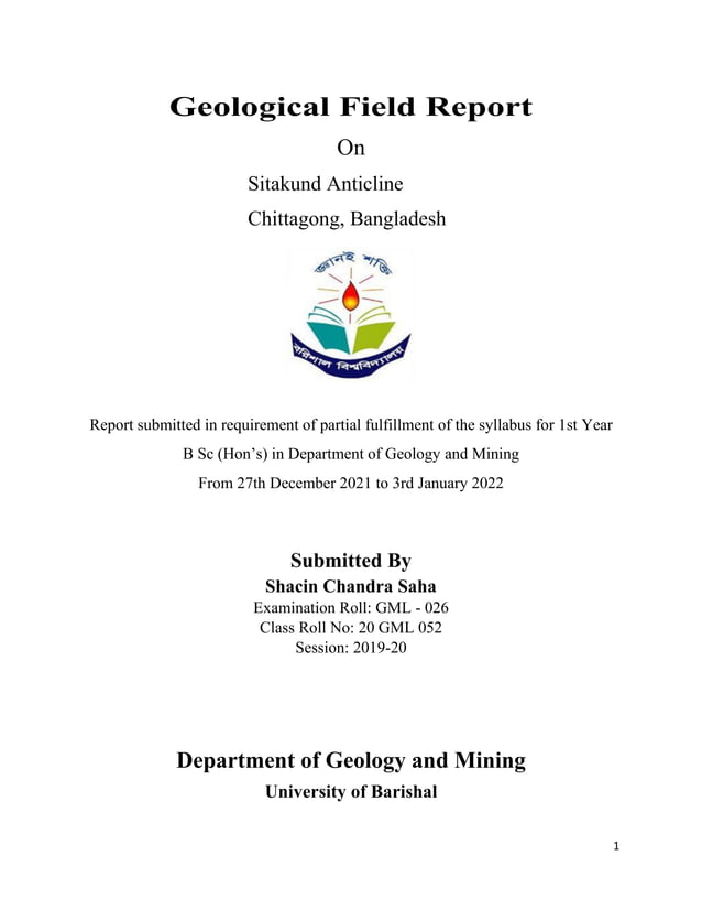 Geological Field Report On Sitakund Anticline Chittagong, Bangladesh ...