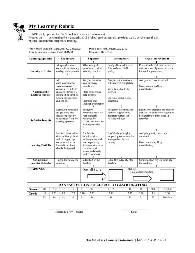 Field study 1 episode 1 | DOC | Educational Assessment | Education
