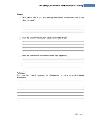 Field study 5 - Assessment and Evaluation of Learning | PDF