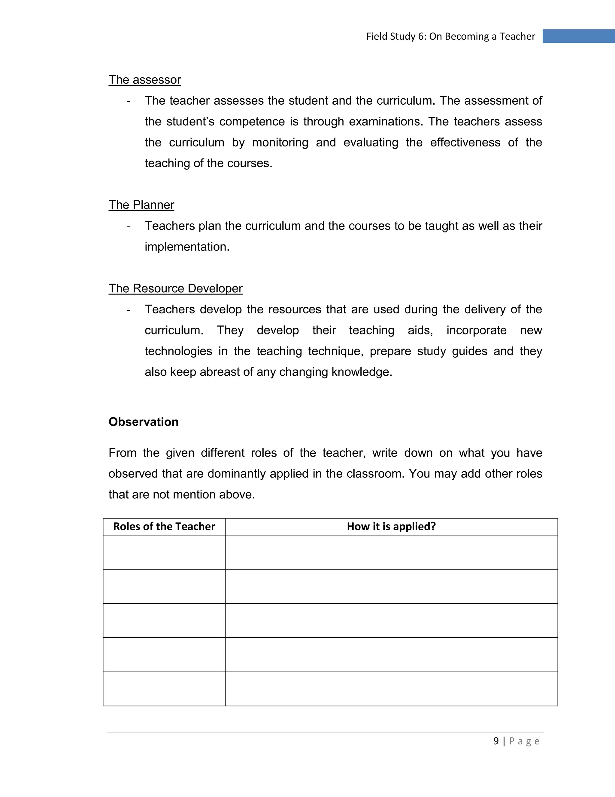 Field study 6 - On Becoming a Teacher | PDF