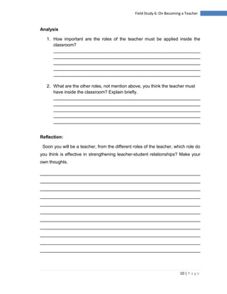 Field study 6 - On Becoming a Teacher | PDF