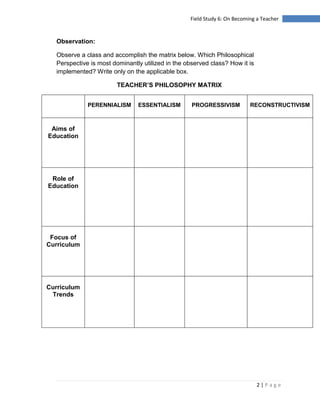 Field study 6 - On Becoming a Teacher | PDF