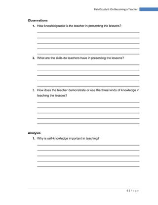 Field study 6 - On Becoming a Teacher | PDF