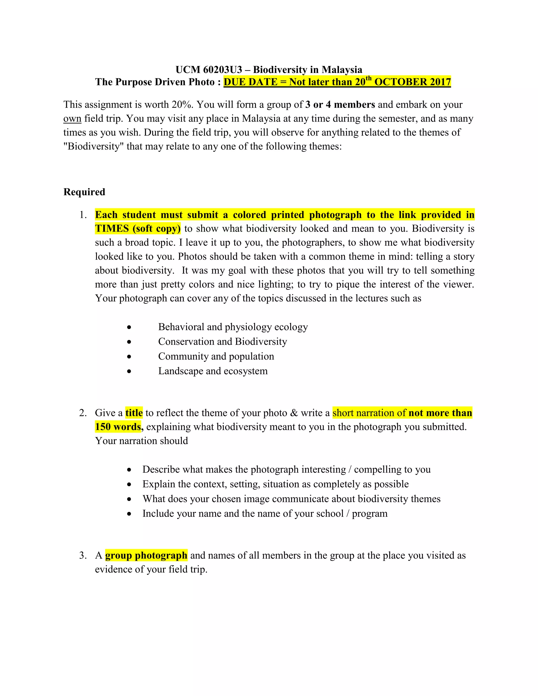 Field trip and photo assignment | PDF