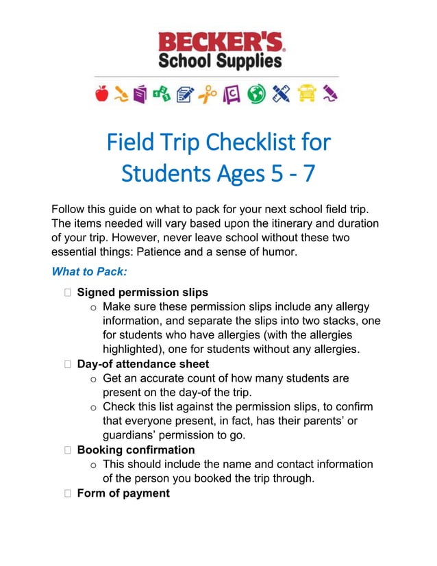 School Field Trip Checklist | PDF