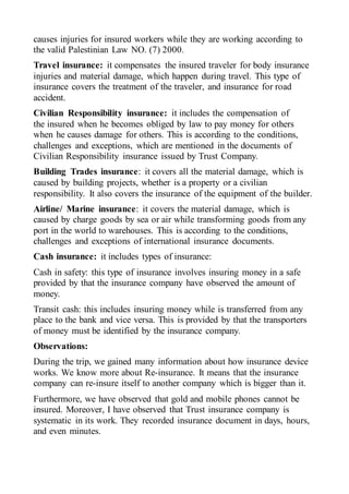 Field trip report - The types of insurance and how insurance device ...