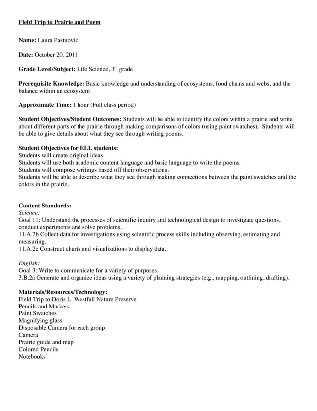 Field trip to prairie and poem lesson | PDF
