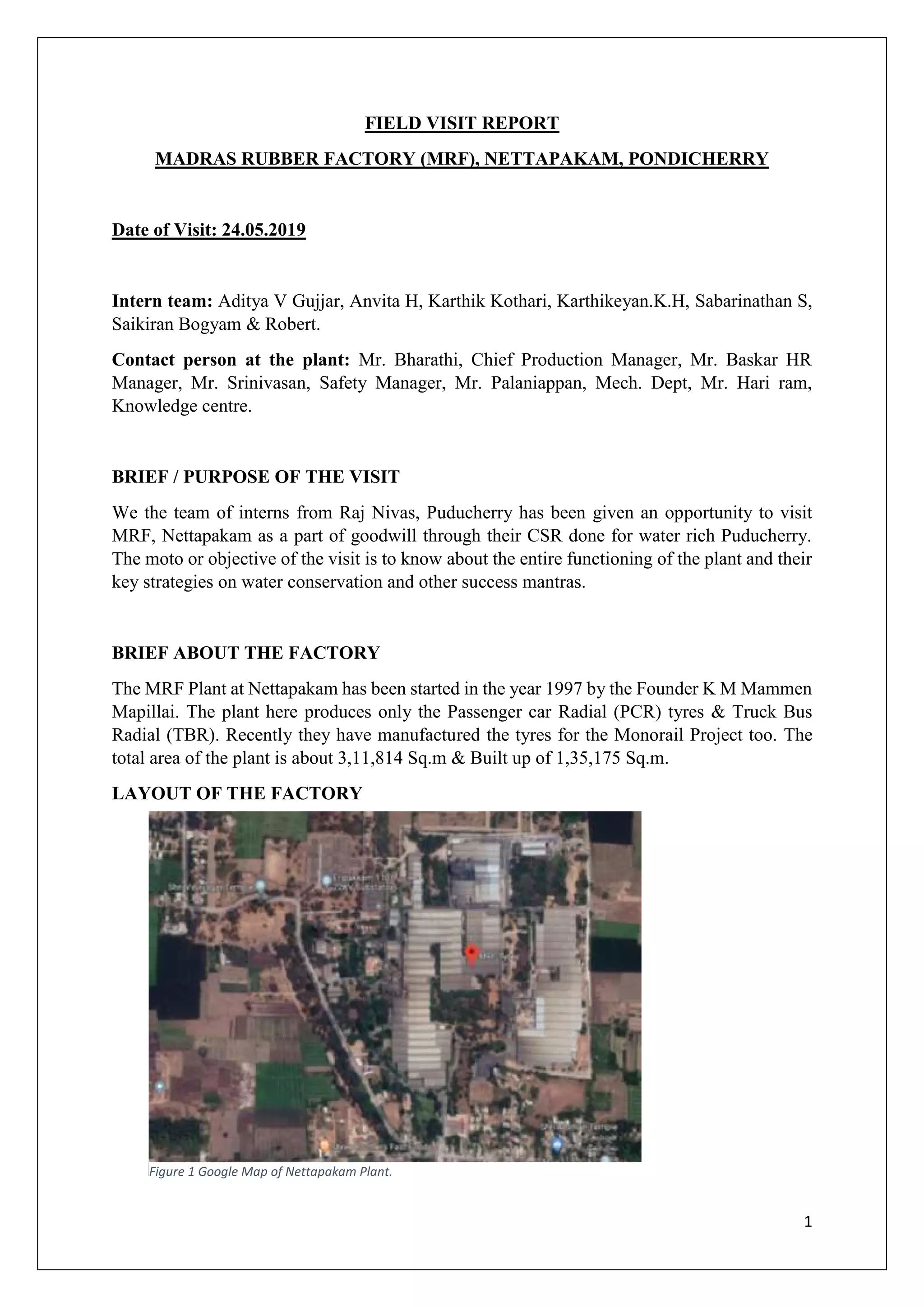 Field visit report MRF, PUDUCHERRY | PDF