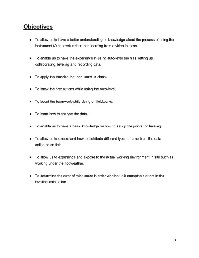 Site survey Fieldwork1 (levelling) | DOCX | Physics | Science