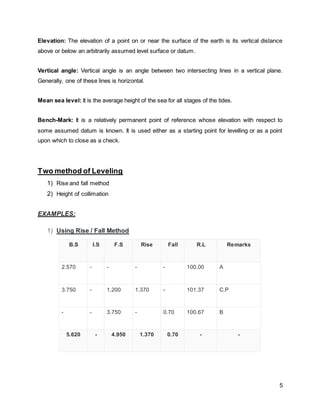 Site survey Fieldwork1 (levelling) | DOCX | Physics | Science