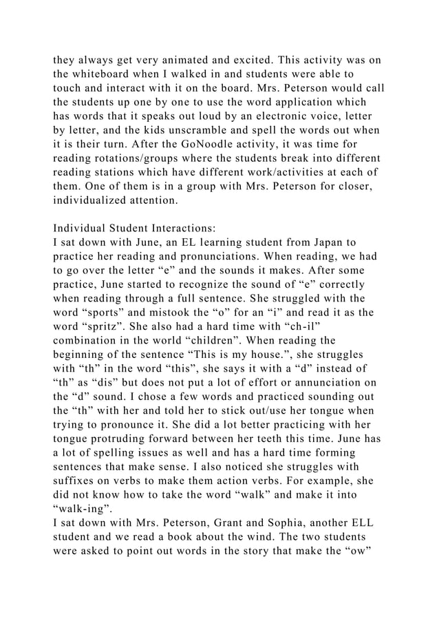 Fieldwork Journal Week 2 Introduction To begin, Mrs. .docx