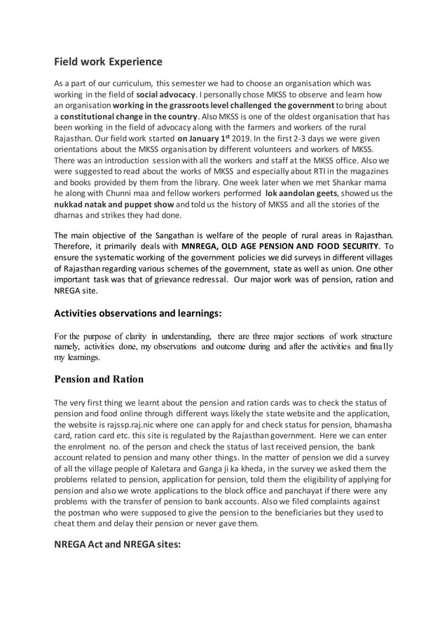 Field work report mkss | DOCX