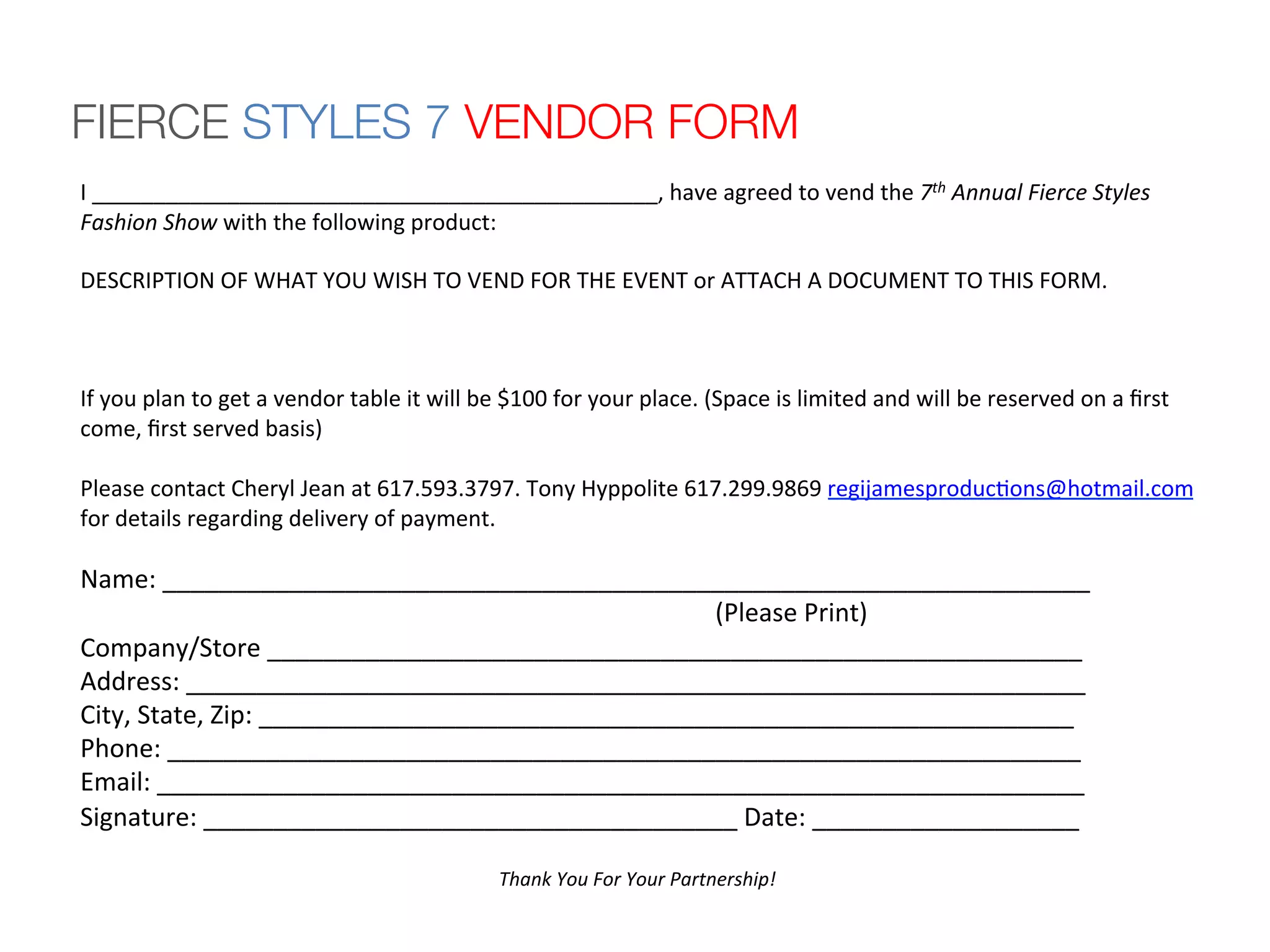 Fierce Styles 7 Vendor Packet | PPT