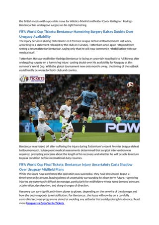 FIFA 2026 Tickets Bentancur Hamstring Surgery Raises Uruguay World Cup ...