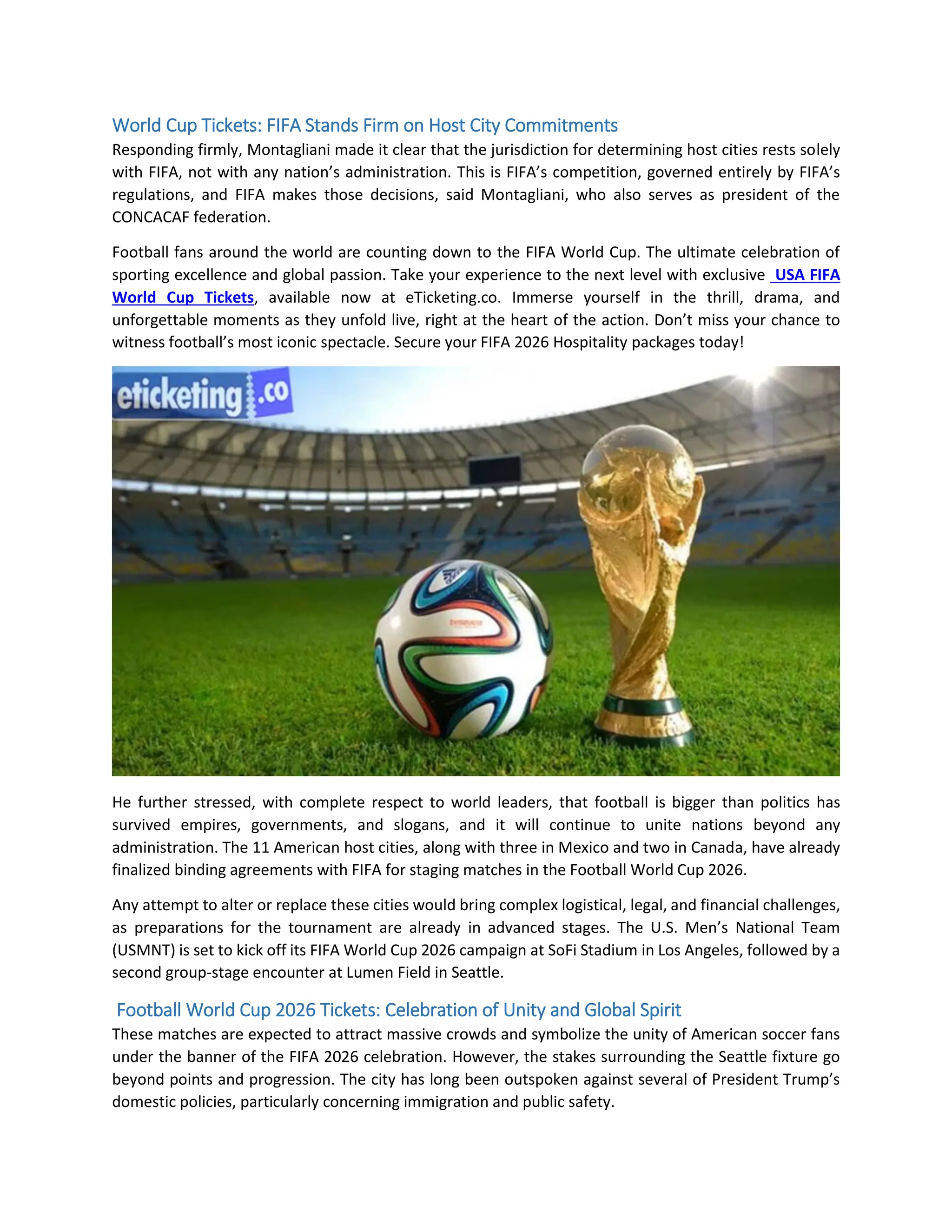 FIFA 2026 Tickets FIFA Vice President Reaffirms Global Unity and ...