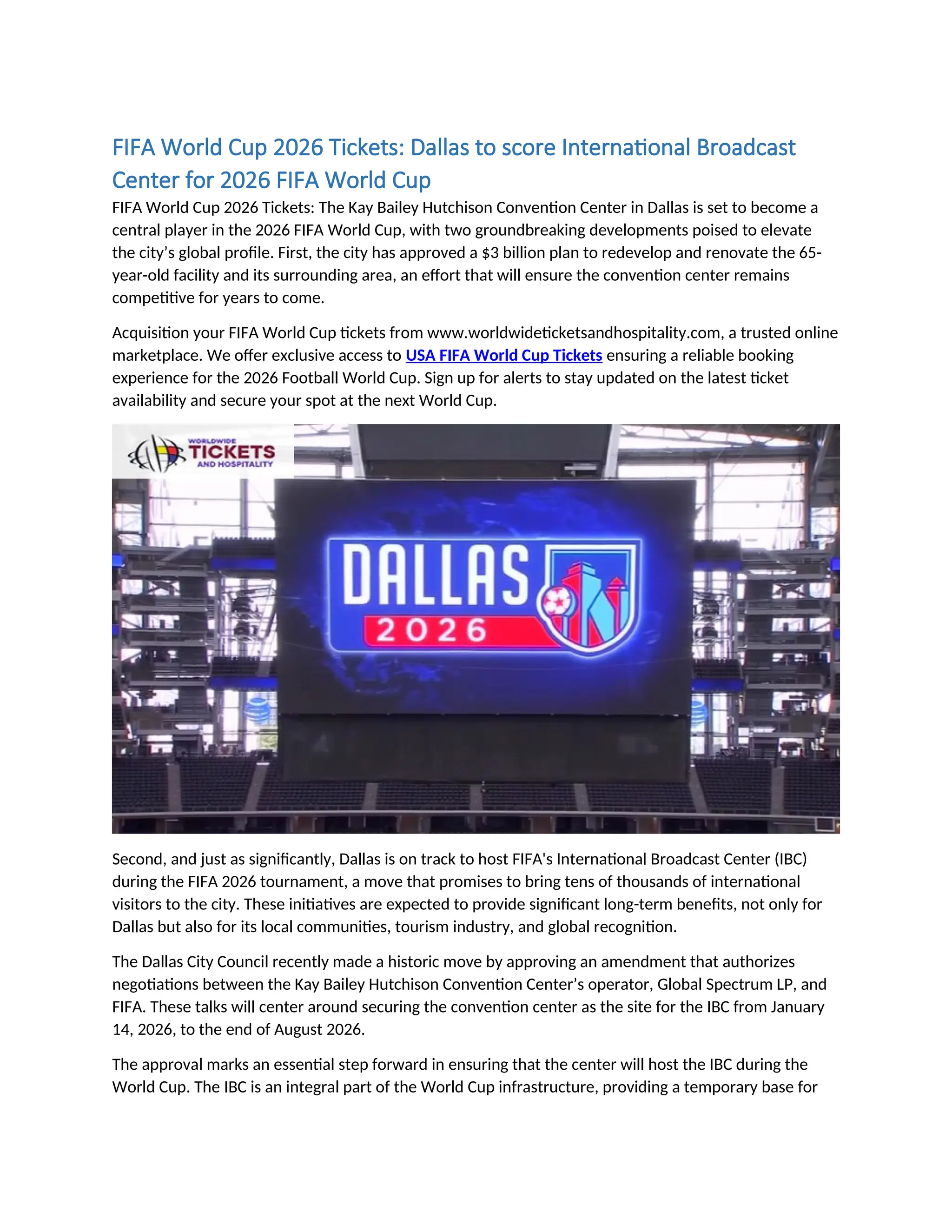FIFA World Cup 2026 Tickets Dallas to score International Broadcast ...