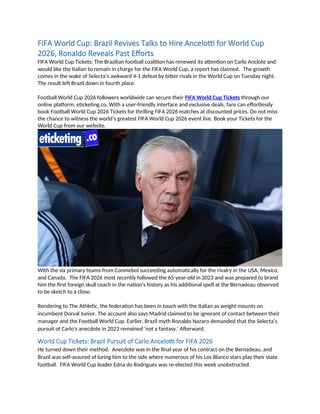 FIFA World Cup Brazil Revives Talks to Hire Ancelotti for World Cup ...