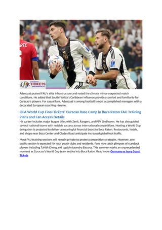 FIFA World Cup Tickets Curacao to Base Camp in Boca Raton for FIFA ...