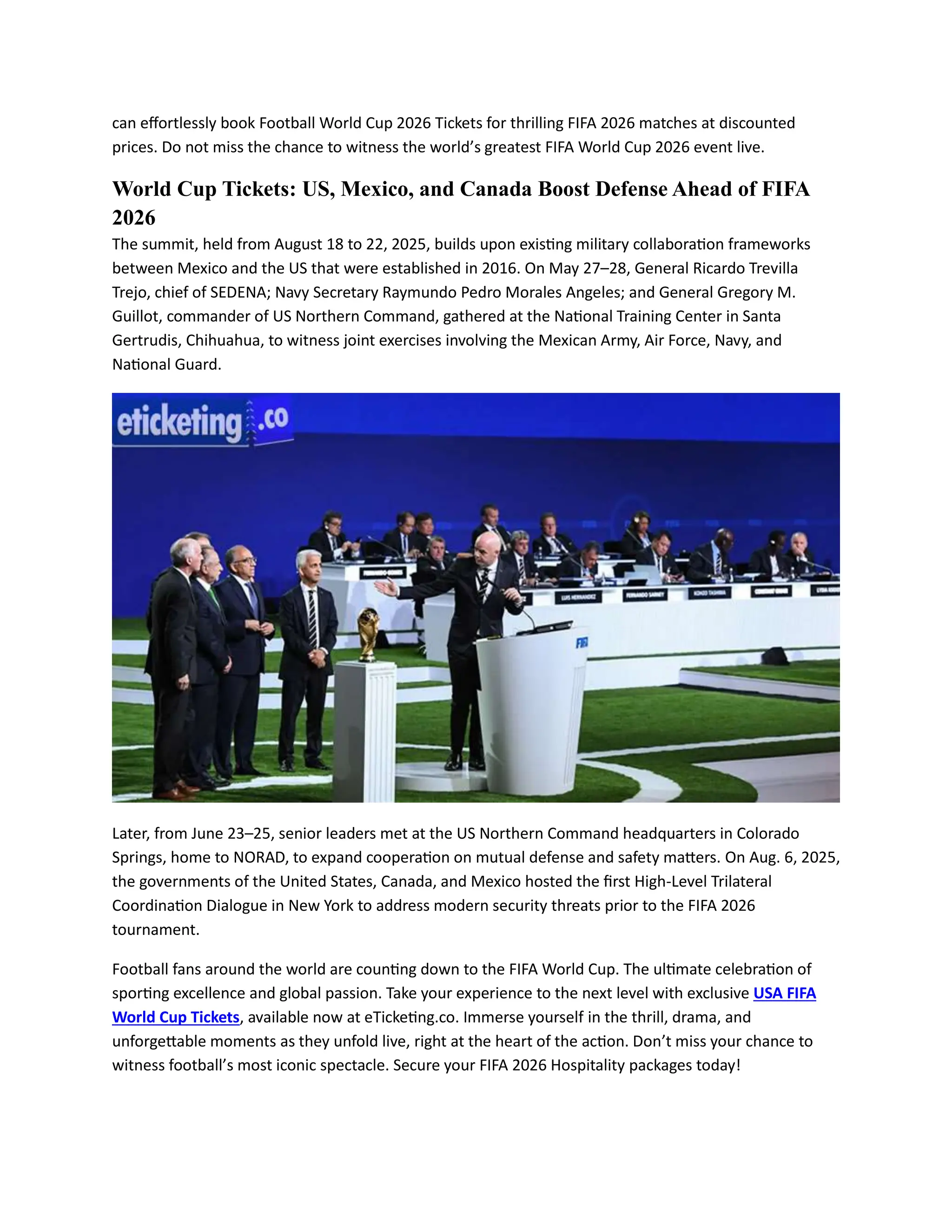 FIFA World Cup Tickets Mexico, US, Canada Plan Joint Air Drill before ...