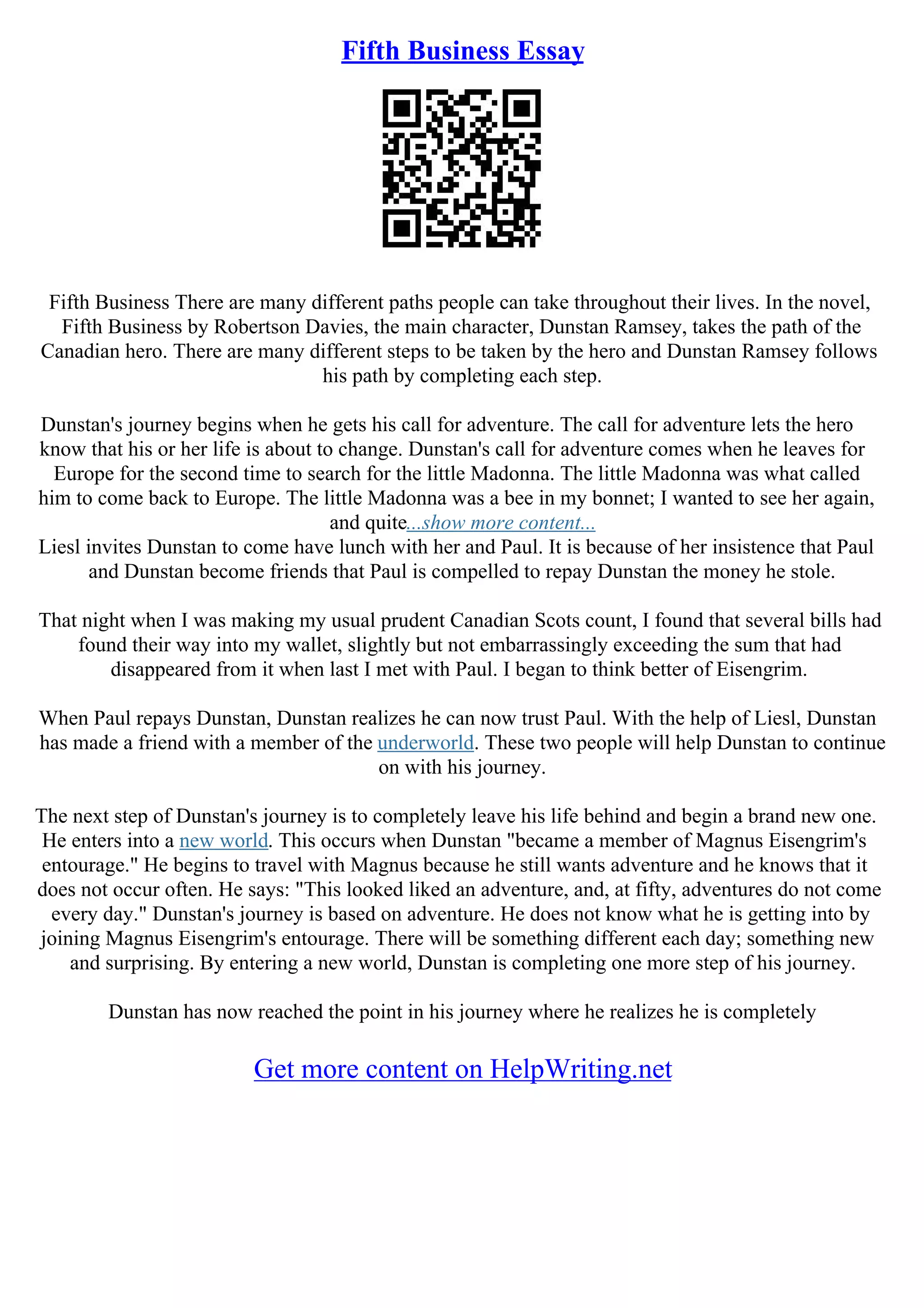 Fifth Business Essays | PDF