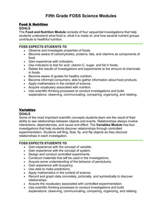 Fifth grade foss science modules | DOCX