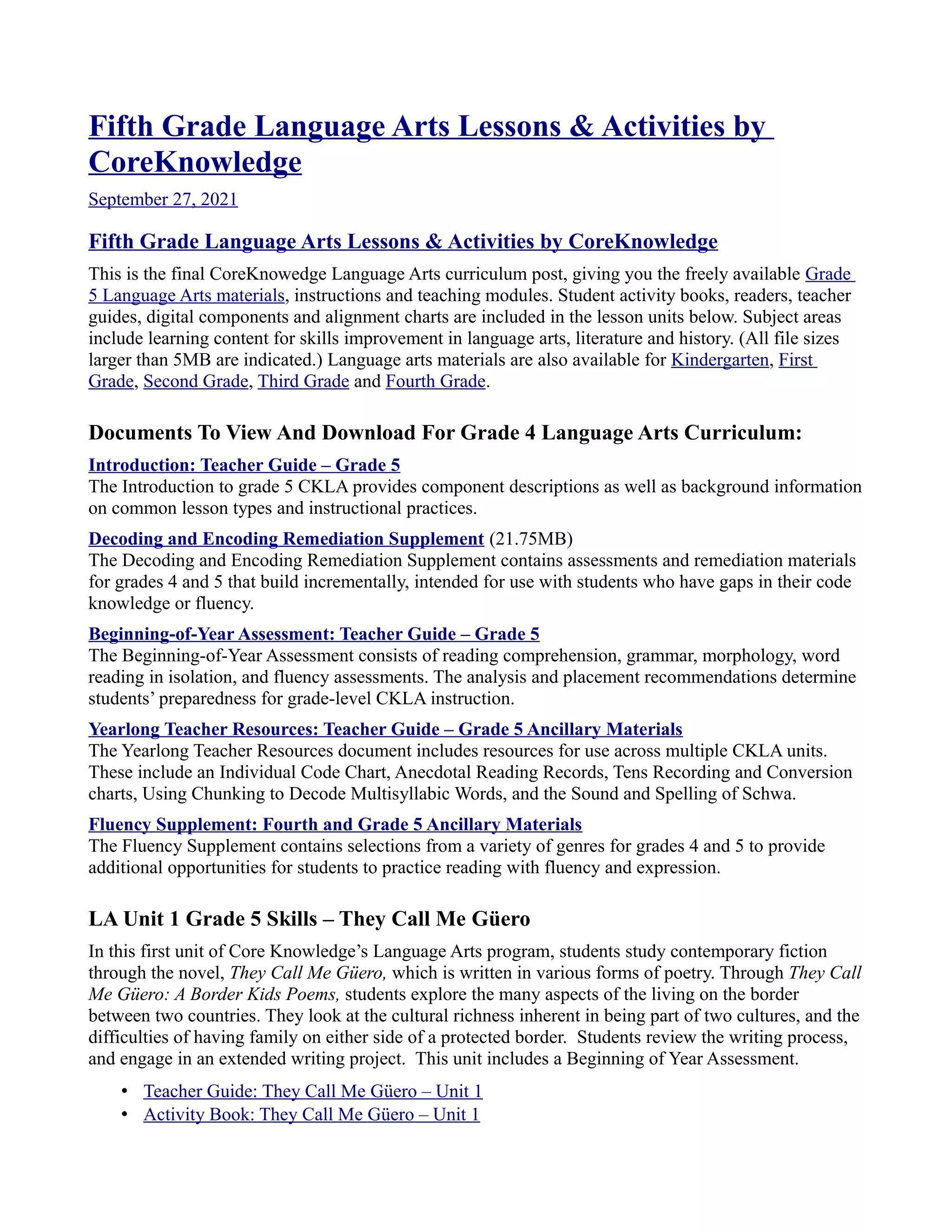Fifth grade language arts lessons & activities by core knowledge | PDF