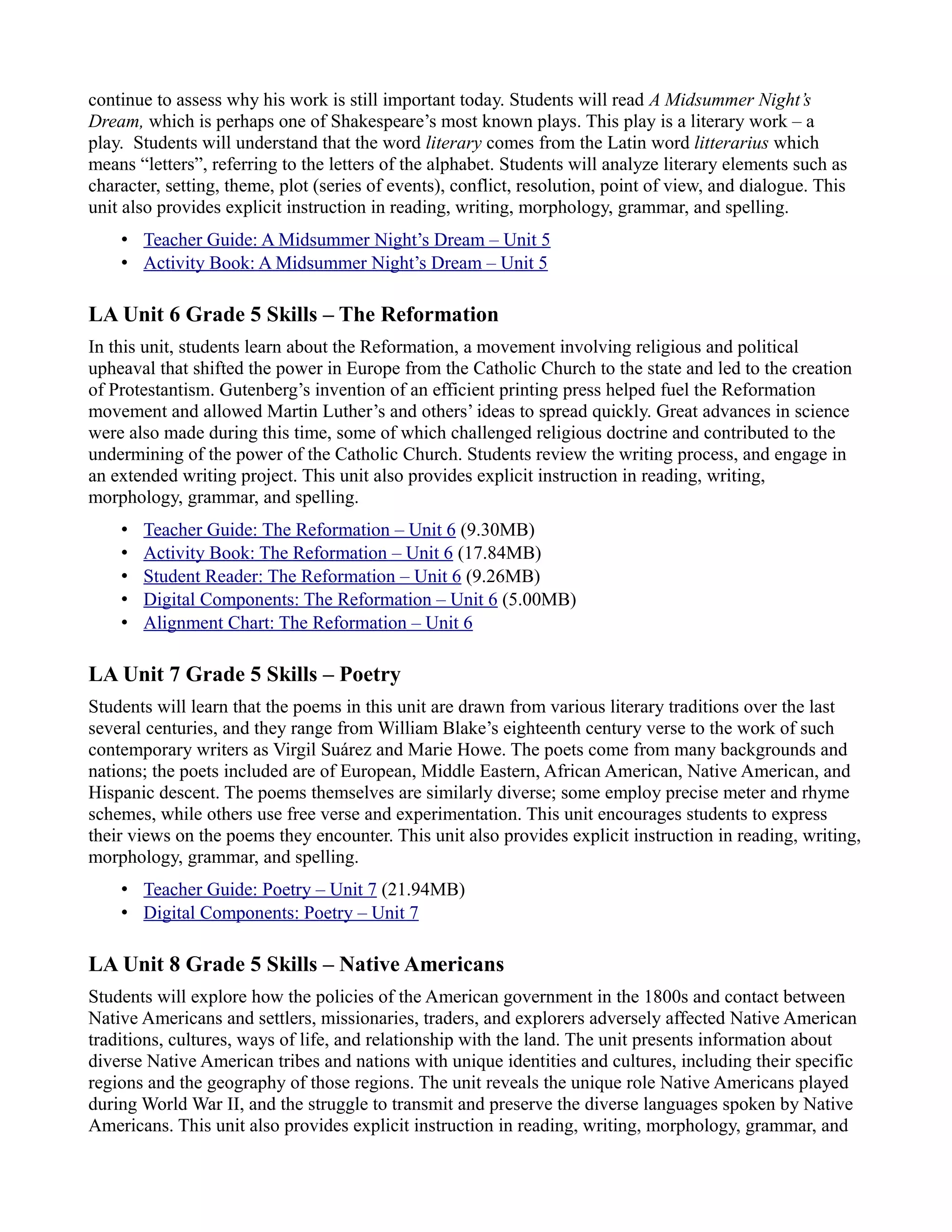 Fifth grade language arts lessons & activities by core knowledge | PDF