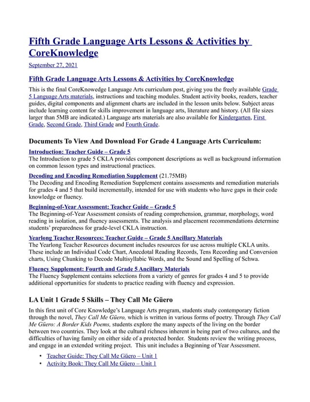 Fifth grade language arts lessons & activities by core knowledge | PDF