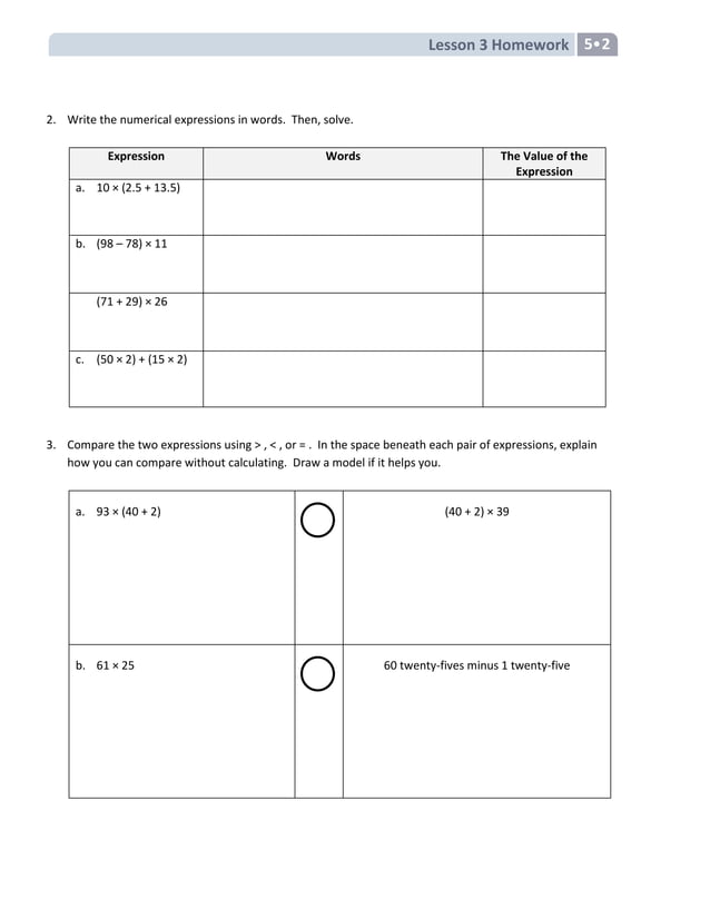 Fifth grade module 2 homework | PDF