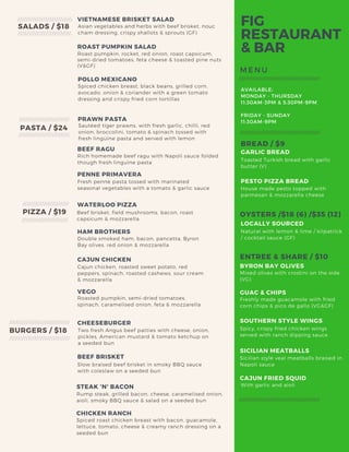 FIG Restaurant Bar Menu | Waterloo Bay Hotel | PDF