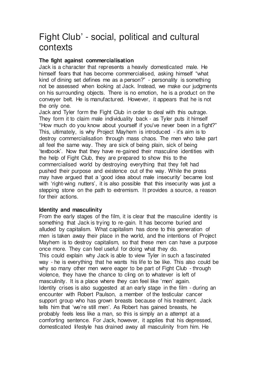 Fight club essays very useful